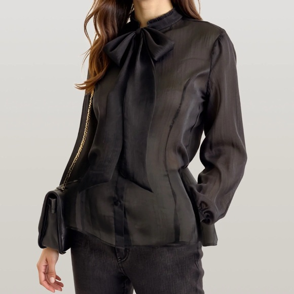 New York Company Tops Nwt Nyco Organza Black Bow Tie Blouse